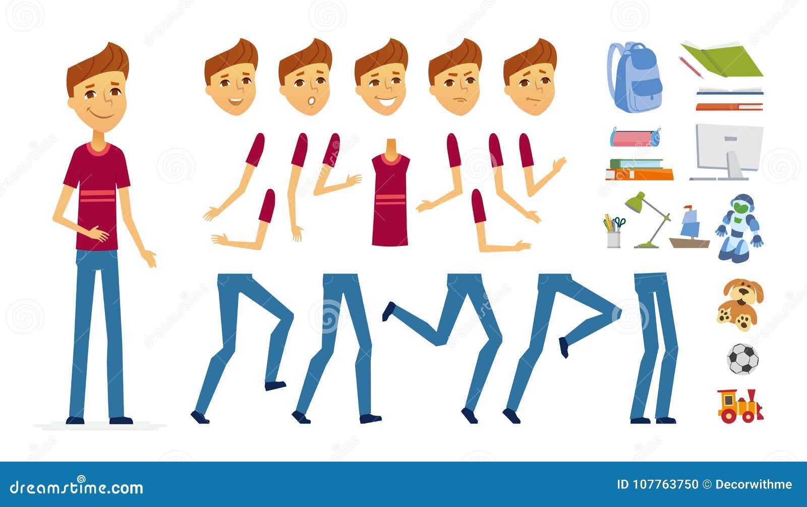 Schoolboy - Vector Cartoon People Character Constructor Stock Vector ...