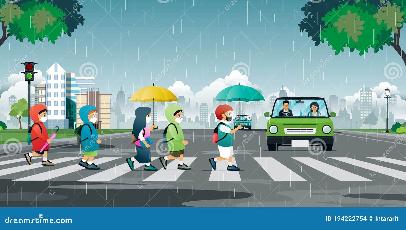 Students cross the road stock vector. Illustration of education - 194222754