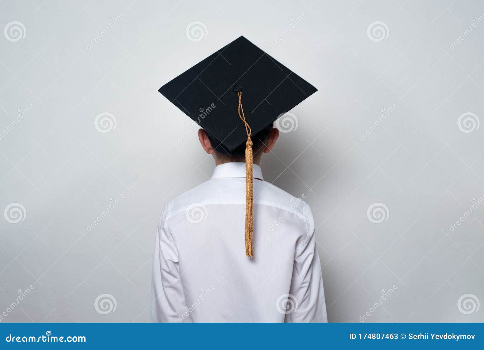 Schoolboy Wears the Student Hat on White Background. Back View Stock ...