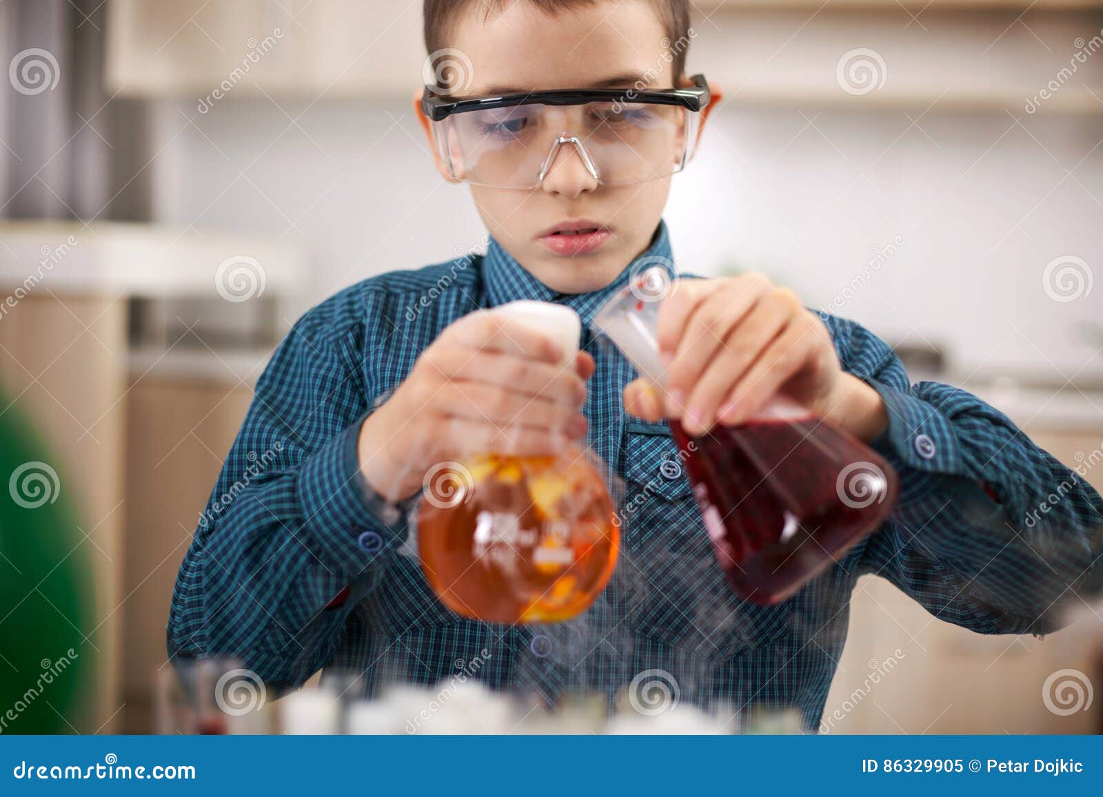 Schoolboy Working in Chemistry Lab Stock Image - Image of people ...