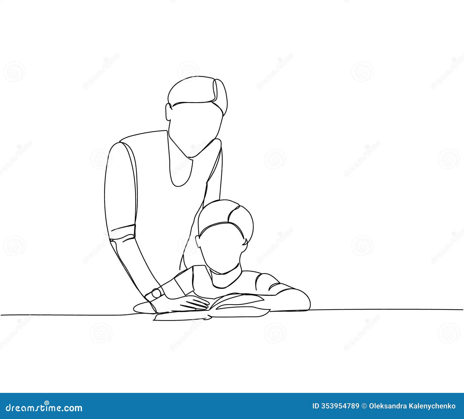 Schoolboy Writes Under The Supervision Of A Teacher One Line Color Art ...