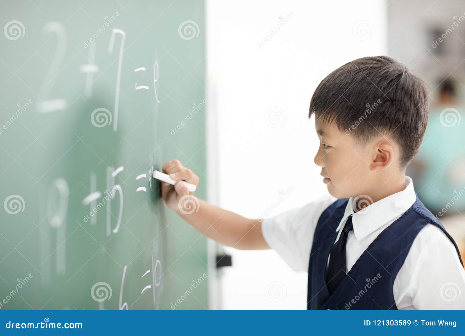 Schoolboy Writing Answer on Blackboard Stock Image - Image of person ...