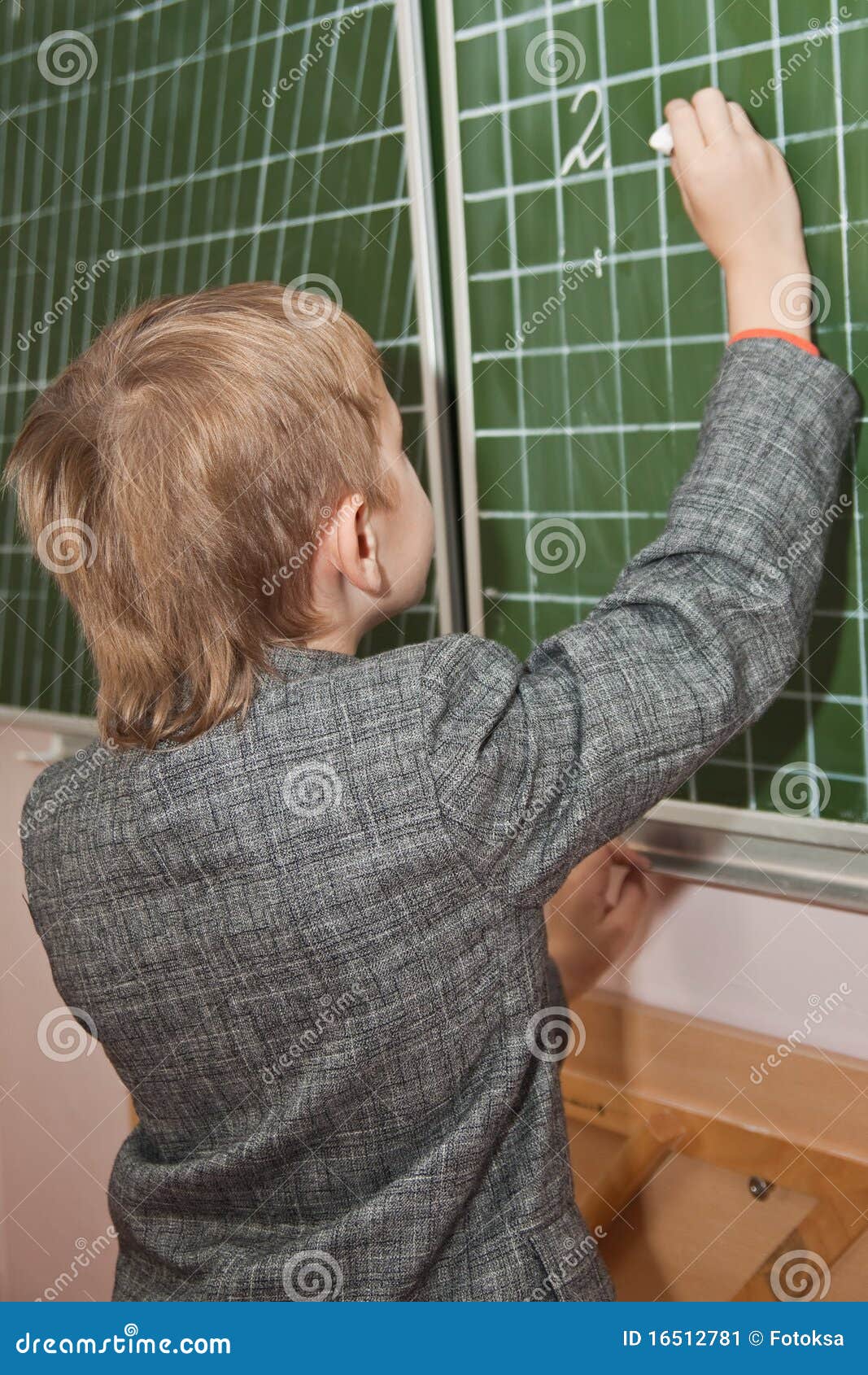 Schoolboy Writing Jn the Board Stock Image - Image of portrait, looking ...