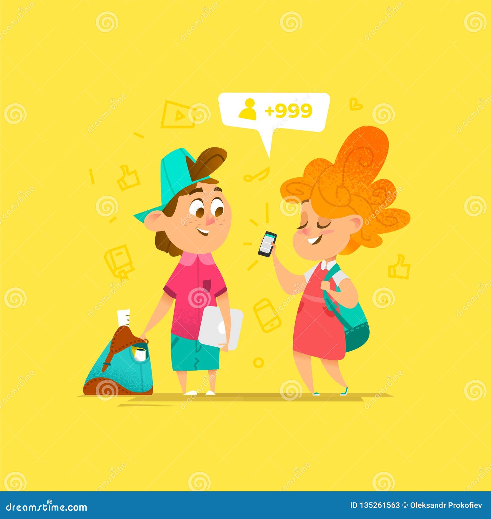 Two Happy School Kids Communication. Stock Vector - Illustration of ...