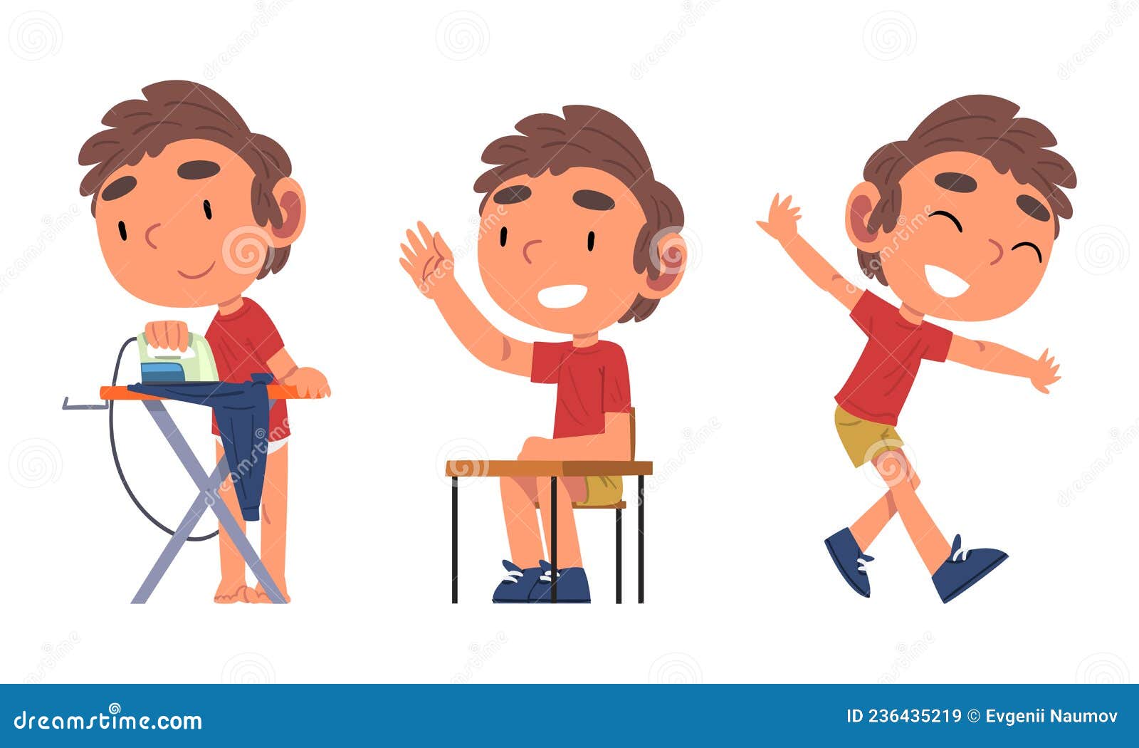 Schoolchild Daily Routine With Boy At School Desk Having Lesson And ...