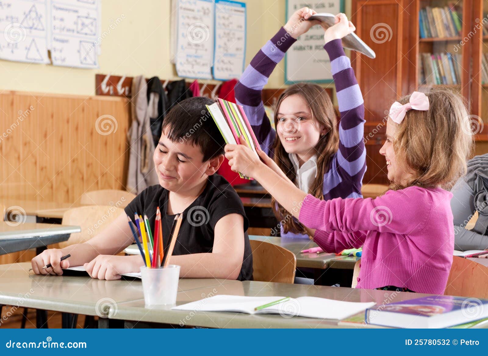 Schoolchildren Fighting with Books Stock Photo - Image of classmate ...