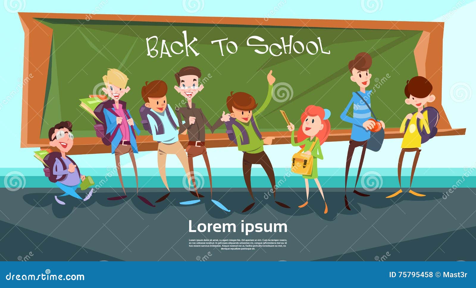 Schoolchildren Group Over Class Board Back To School Banner Stock ...