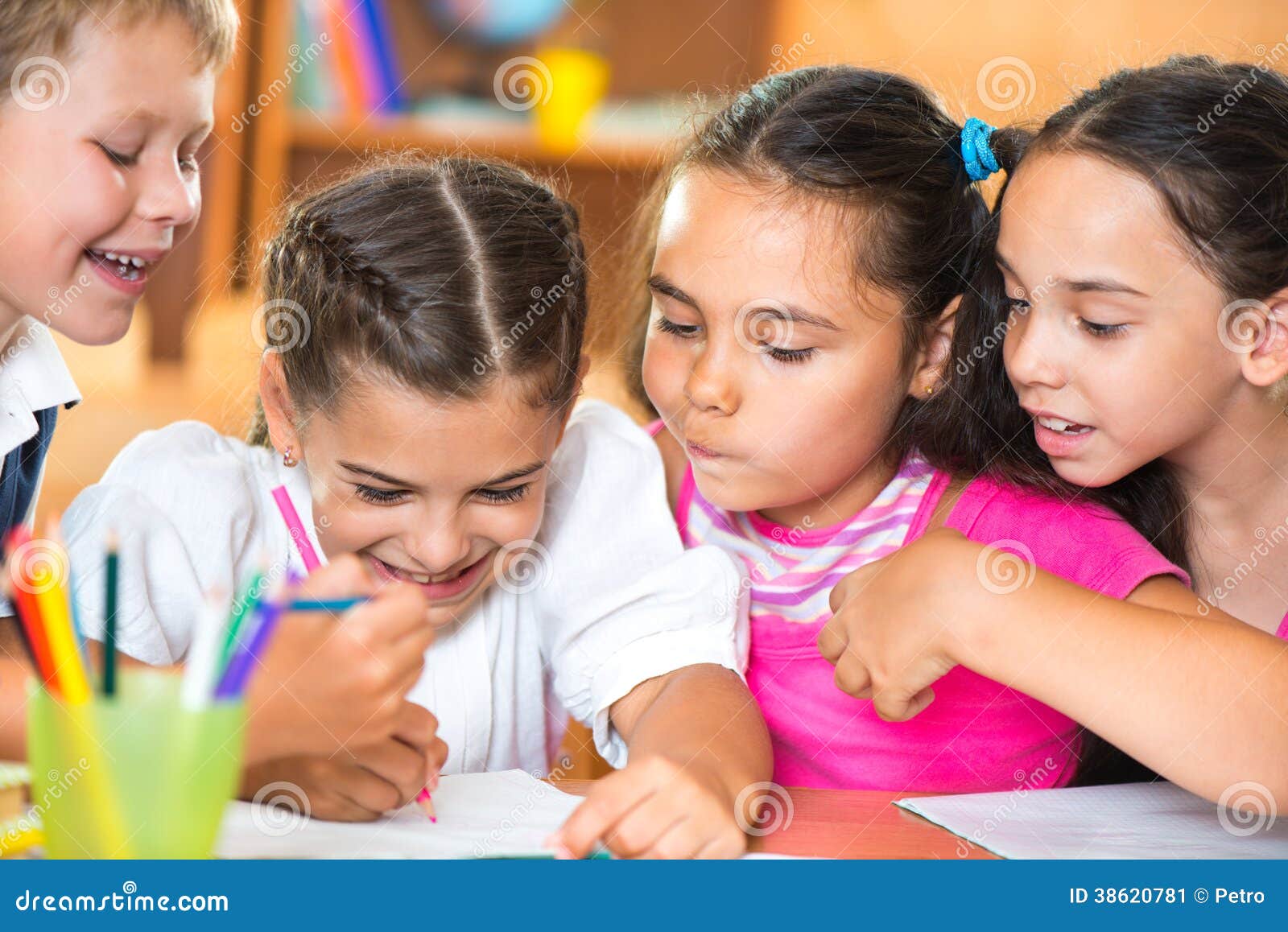 Schoolchildren Having Fun in Classroom Stock Image - Image of female ...