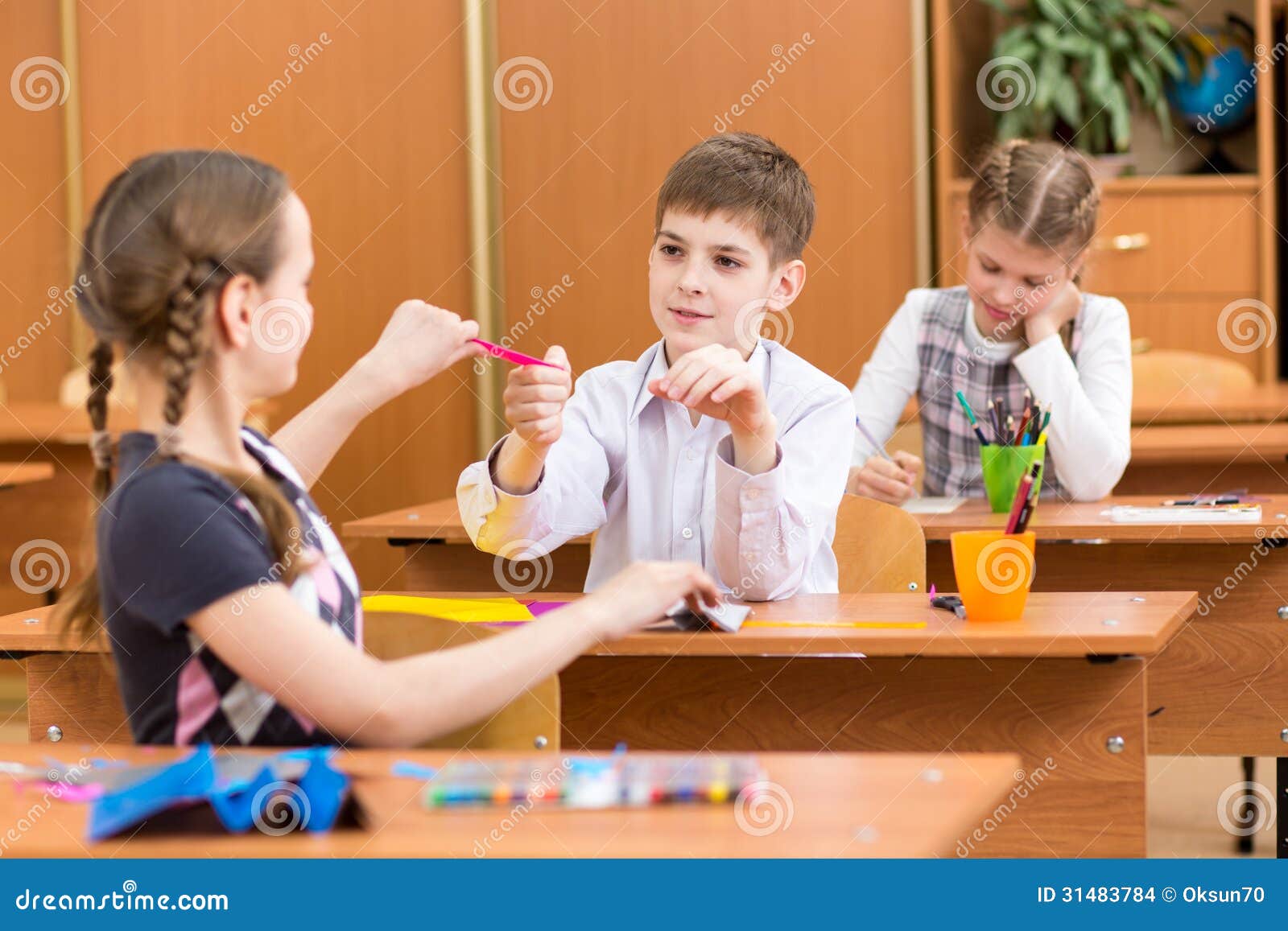 Schoolchildren at lesson stock photo. Image of girls - 31483784