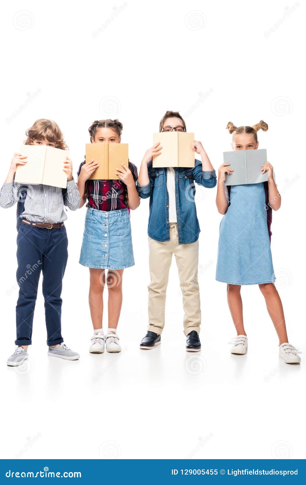 Schoolchildren Looking Out from Books Stock Image - Image of female ...