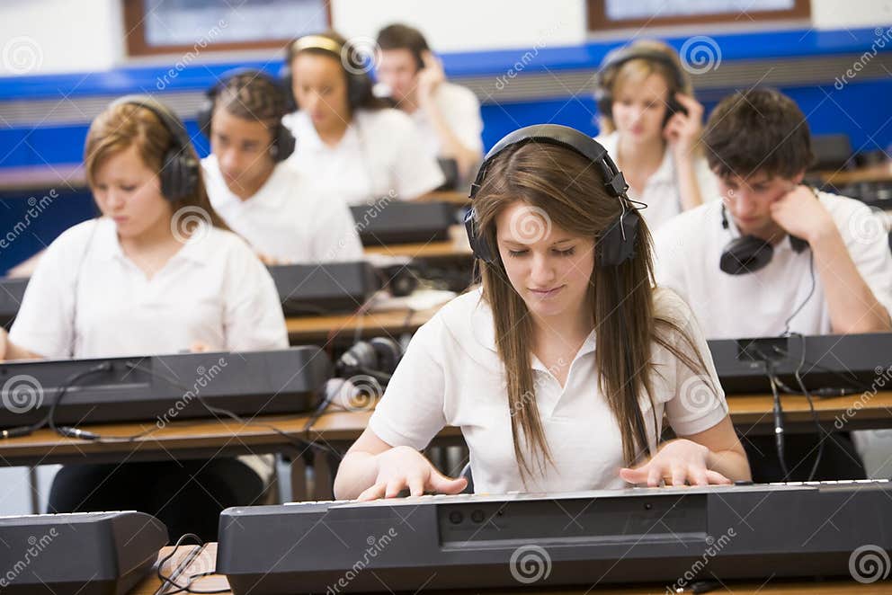 Schoolchildren Practicing Keyboard in Music Class Stock Photo - Image ...