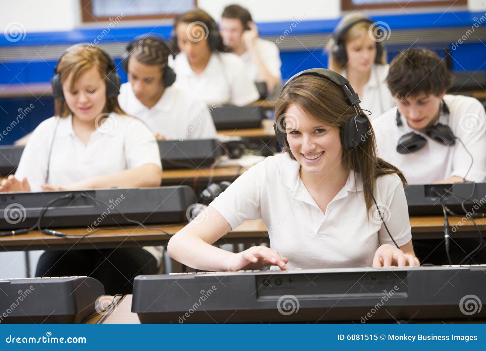 Schoolchildren Practicing Keyboard in Music Class Stock Image - Image ...