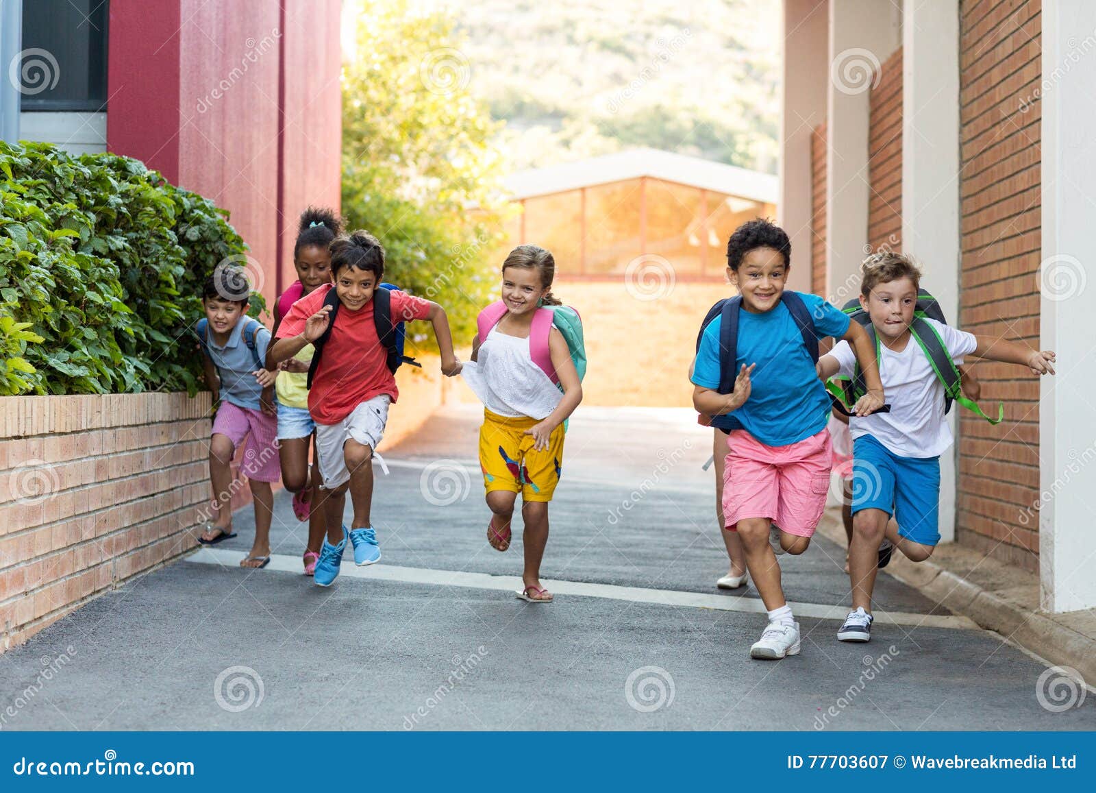 Schoolchildren Running on Footpath Stock Image - Image of knowledge ...