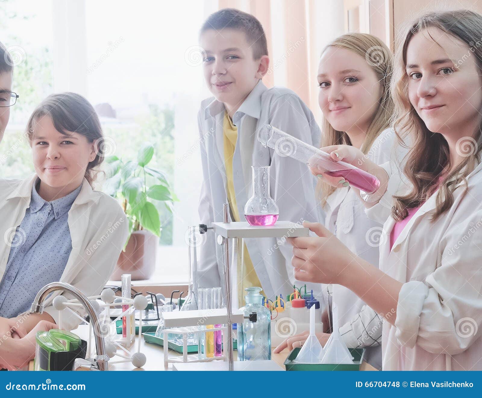 Schoolchildren in Science Class Stock Photo - Image of experiment ...