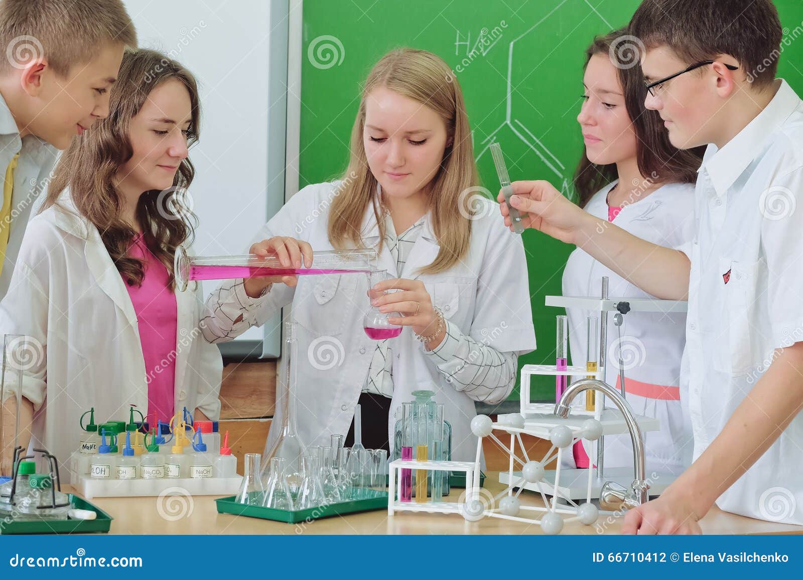Schoolchildren in Science Class Stock Photo - Image of acid, laboratory ...