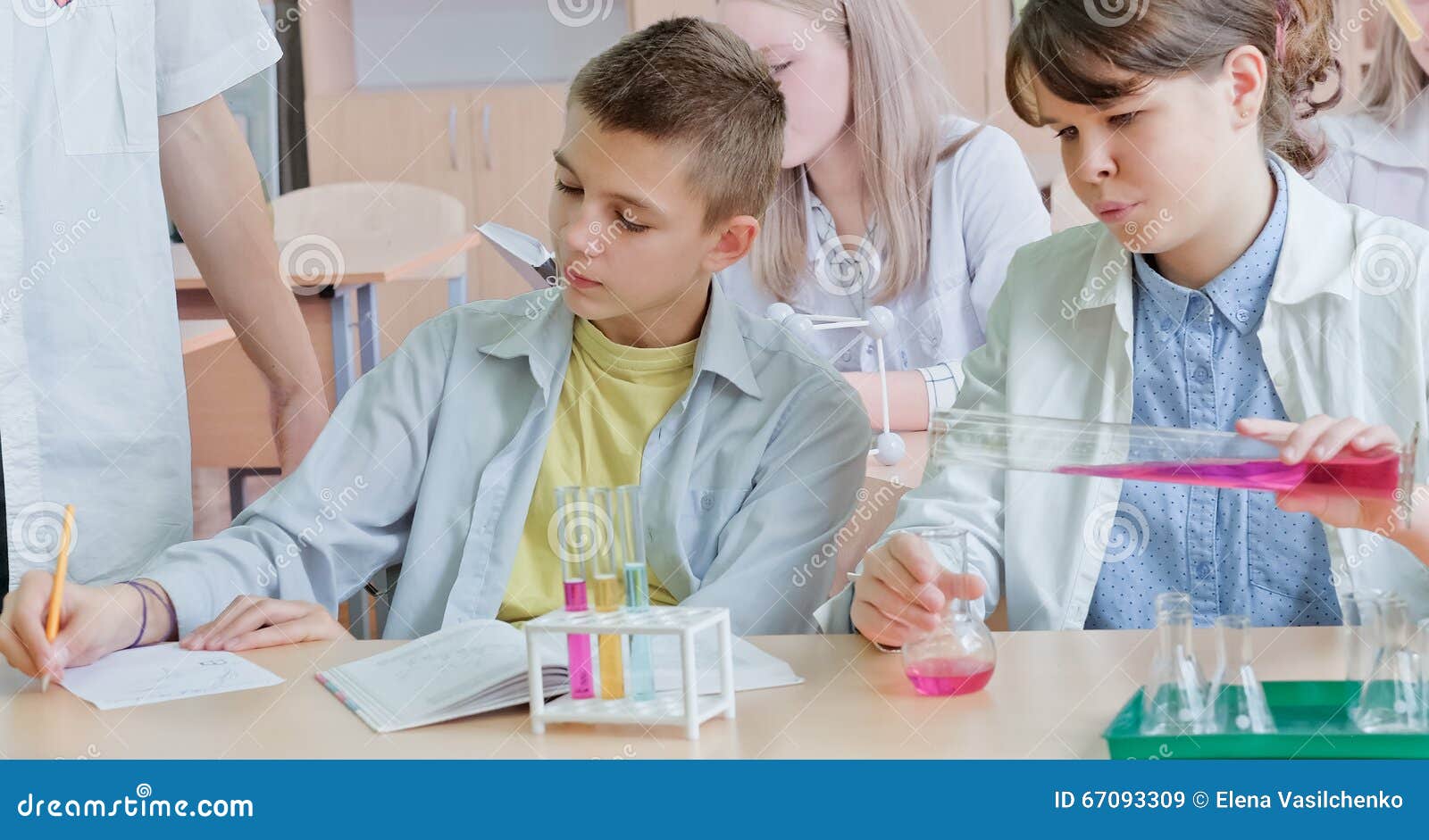 Schoolchildren in Science Class Stock Image - Image of teen, research ...