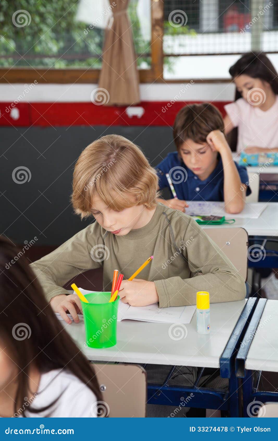 Schoolchildren Studying in Classroom Stock Photo - Image of indoor ...