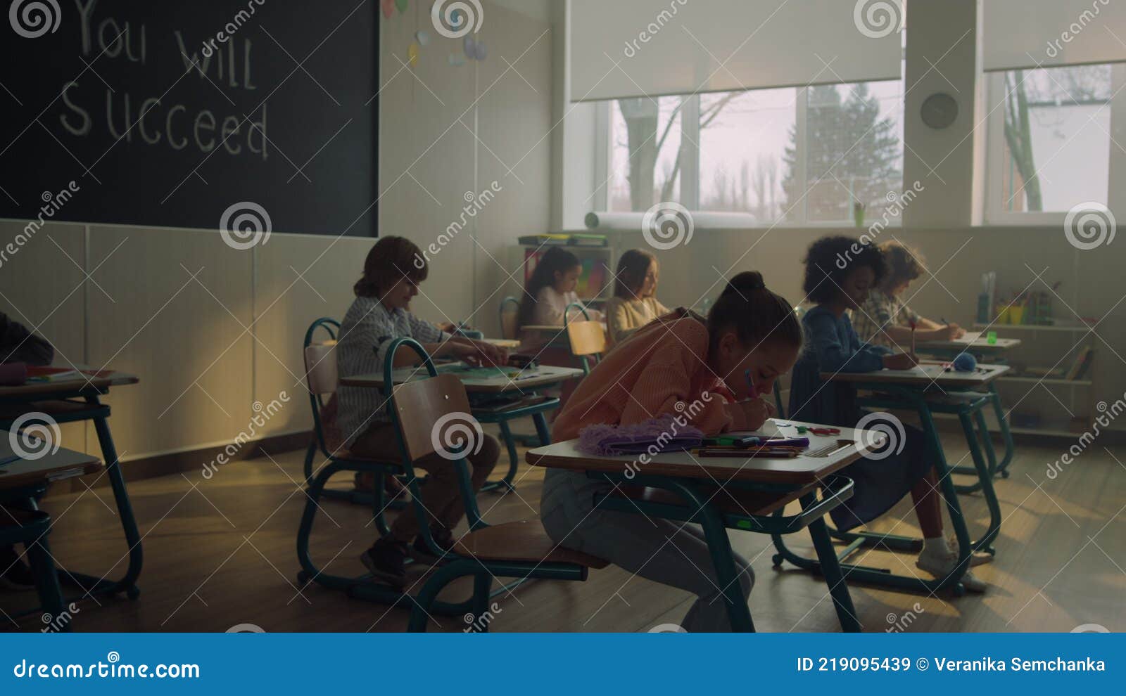 Schoolchildren Studying in School Class. Students Doing Class Work in ...