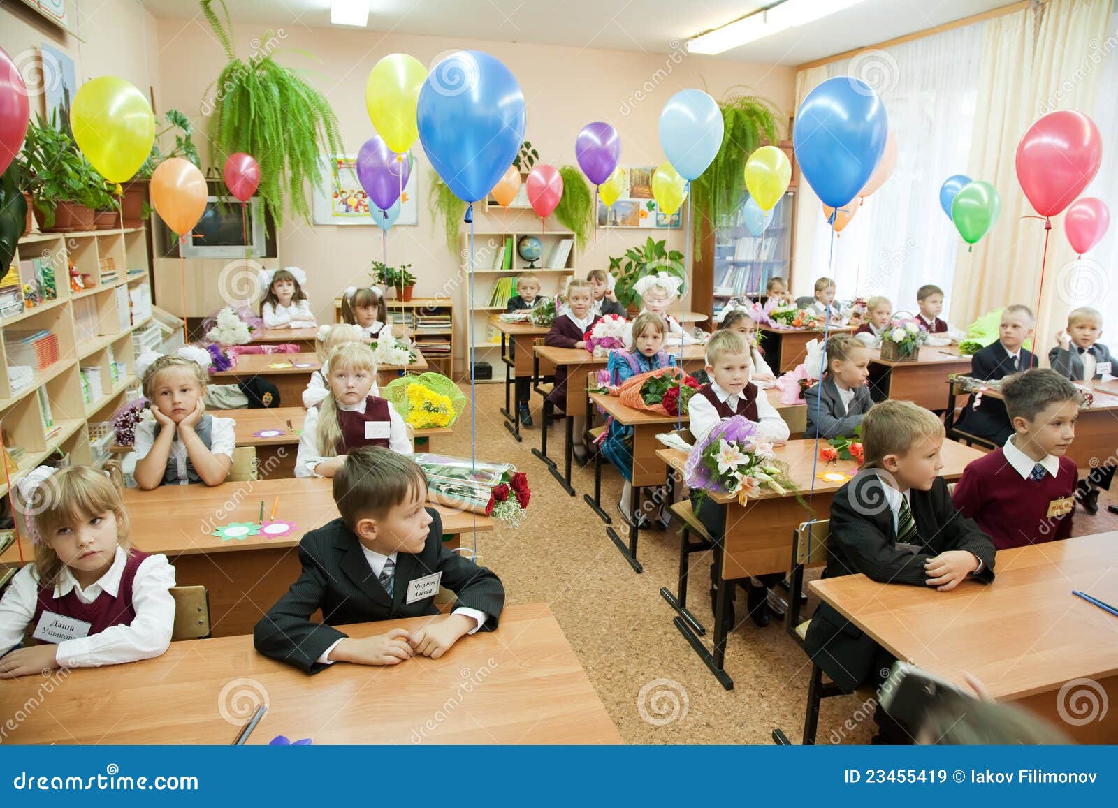 Schoolchildren in Their First Lesson I Editorial Stock Image - Image of ...