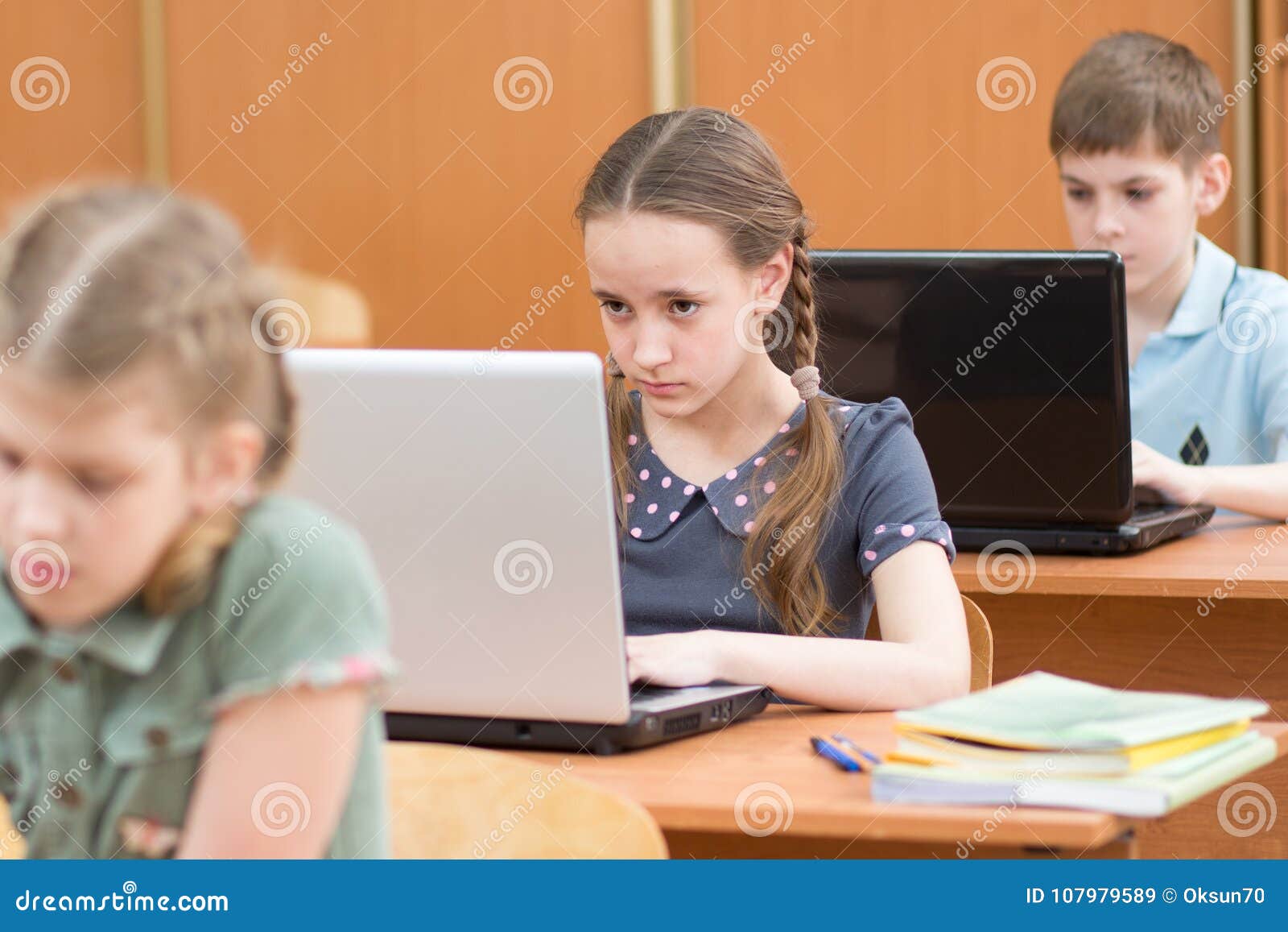 Schoolchildren Using Laptop at Lesson in Classroom Stock Image - Image ...
