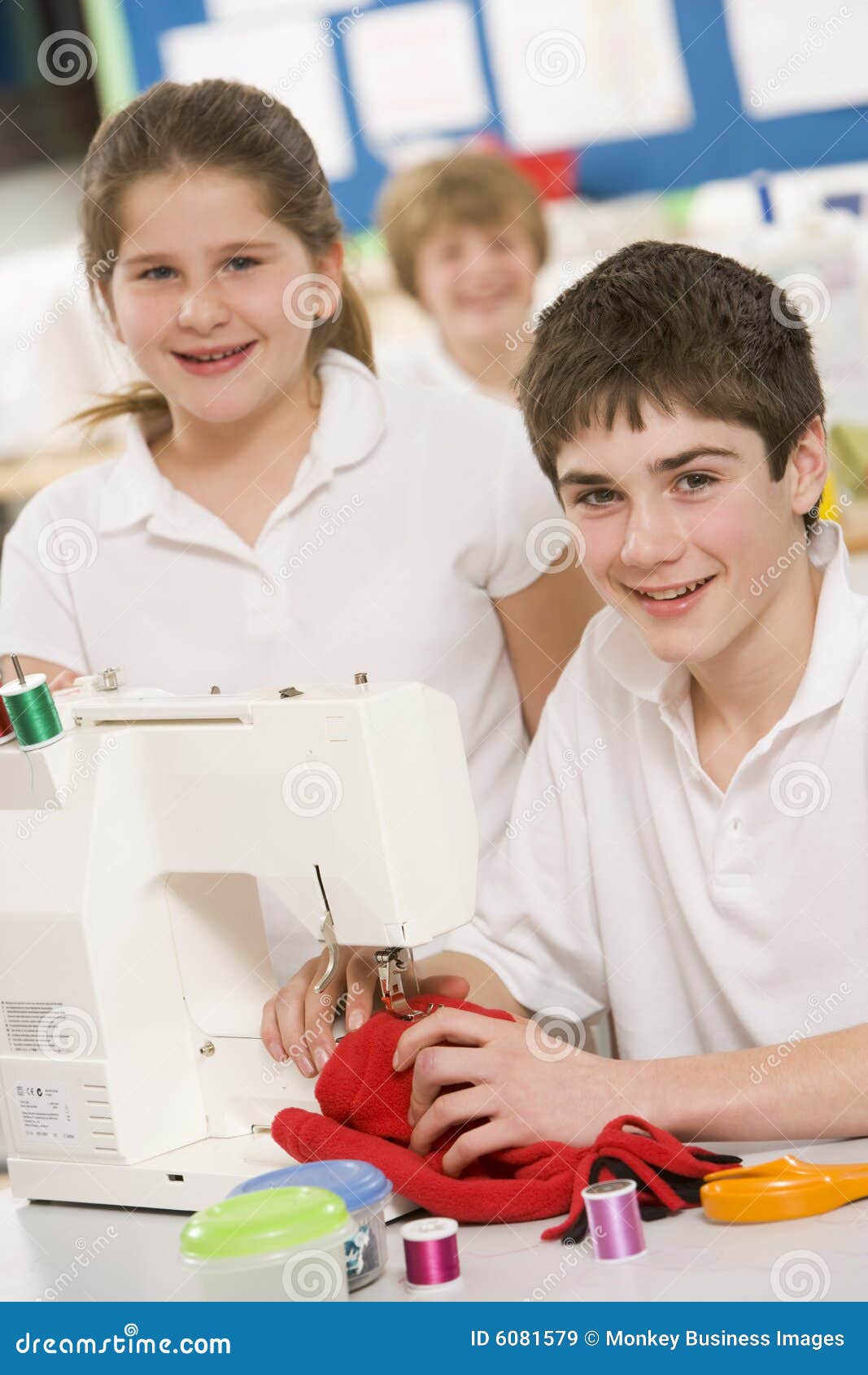 Schoolchildren Using a Sewing Machine Stock Image - Image of people ...