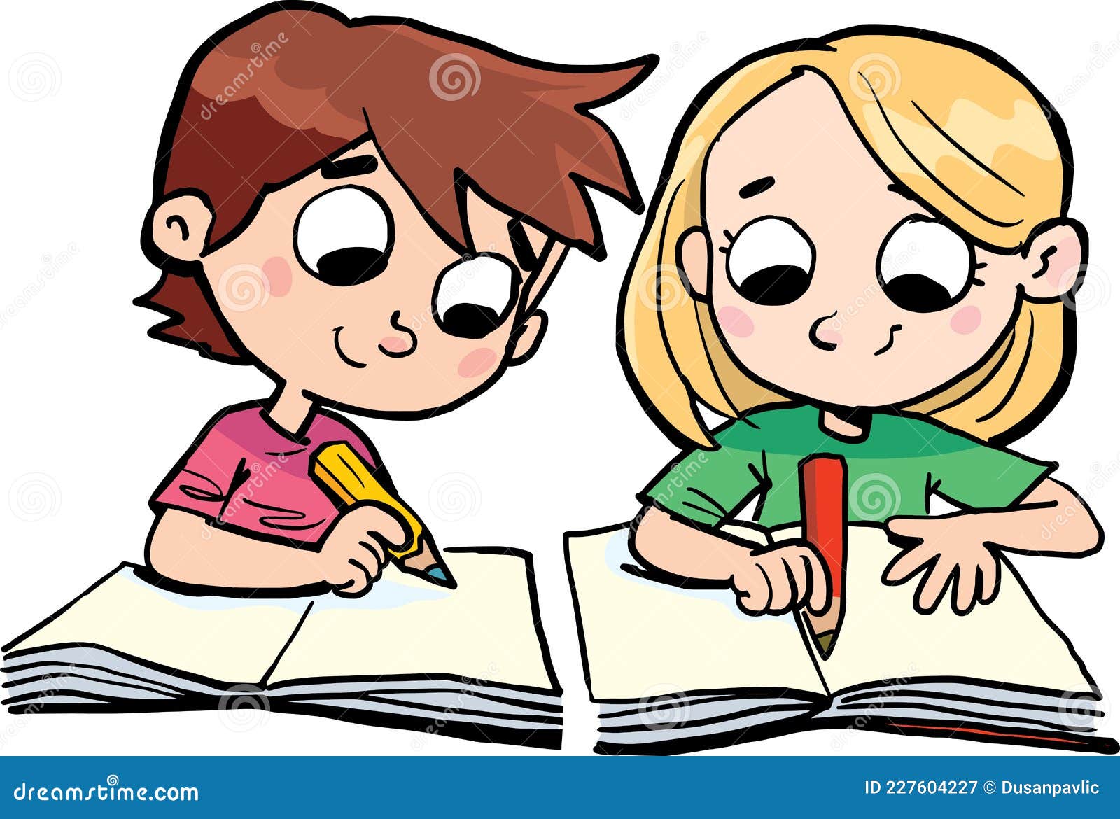 Schoolchildren Write in Their Notebooks Stock Vector - Illustration of ...