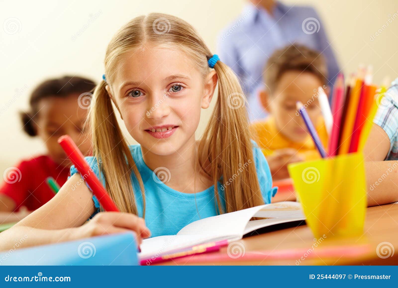Schoolgirl stock image. Image of elementary, crayon, happy - 25444097
