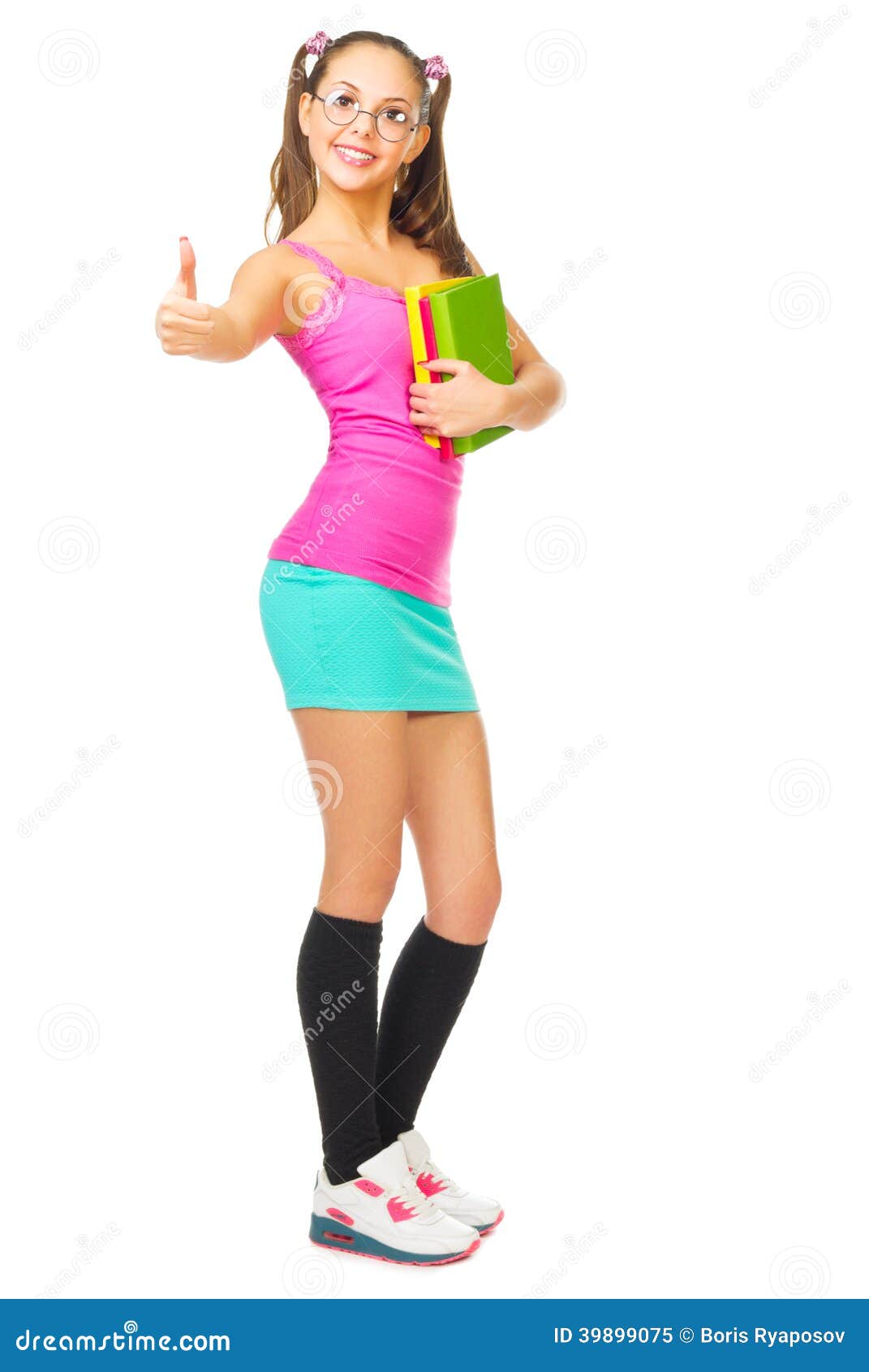 Schoolgirl with Books Isolated Stock Image - Image of holding, round ...