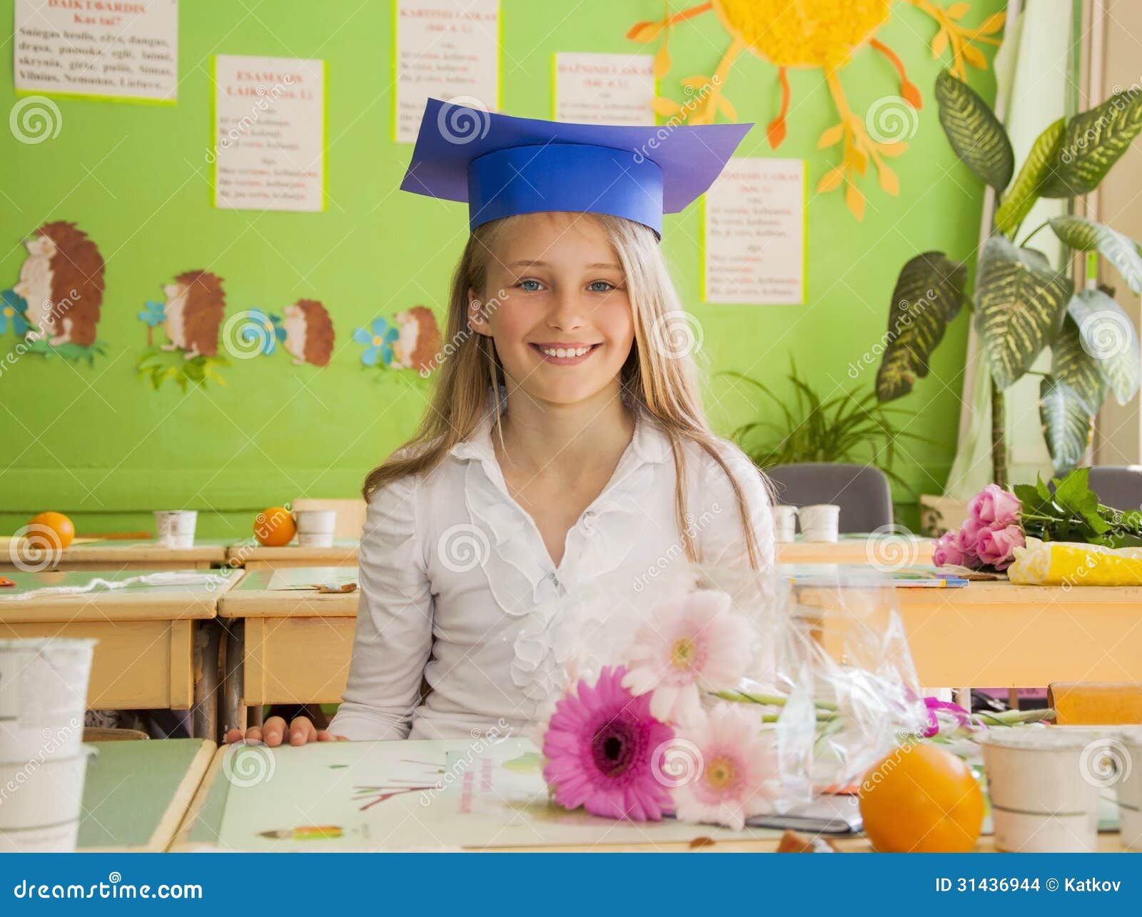 Schoolgirl in classroom stock photo. Image of little - 31436944