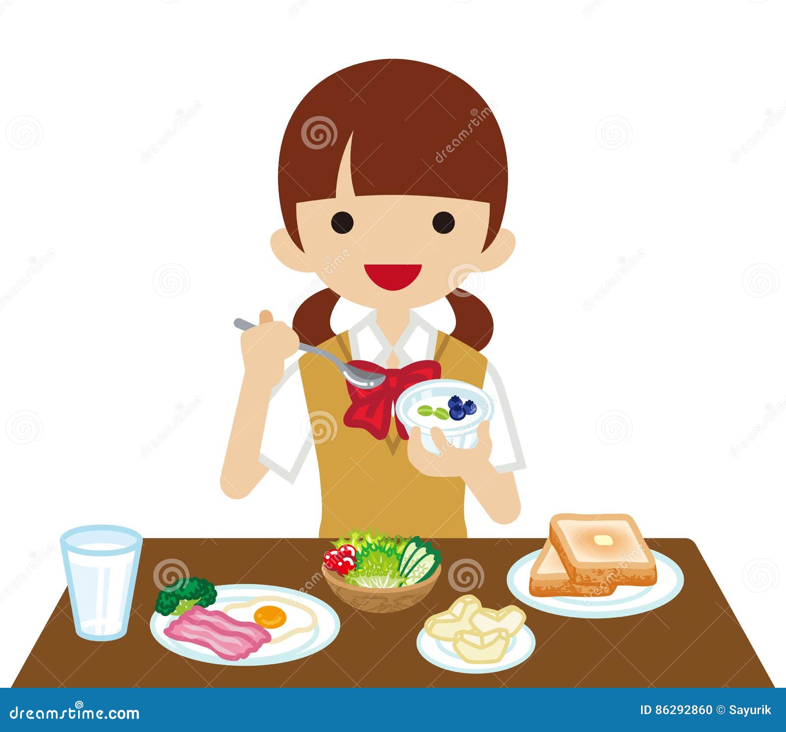 Schoolgirl Eating Breakfast Stock Vector - Illustration of girls ...
