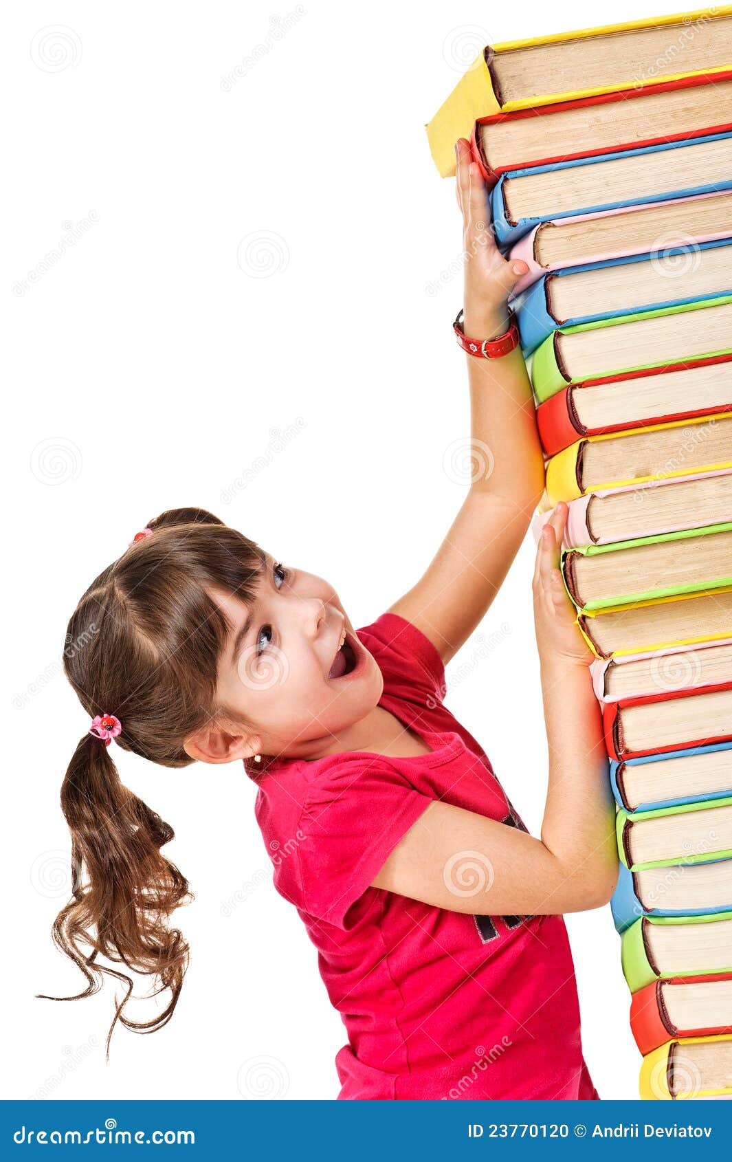 Schoolgirl with the Falling Pile of Books Stock Photo - Image of ...
