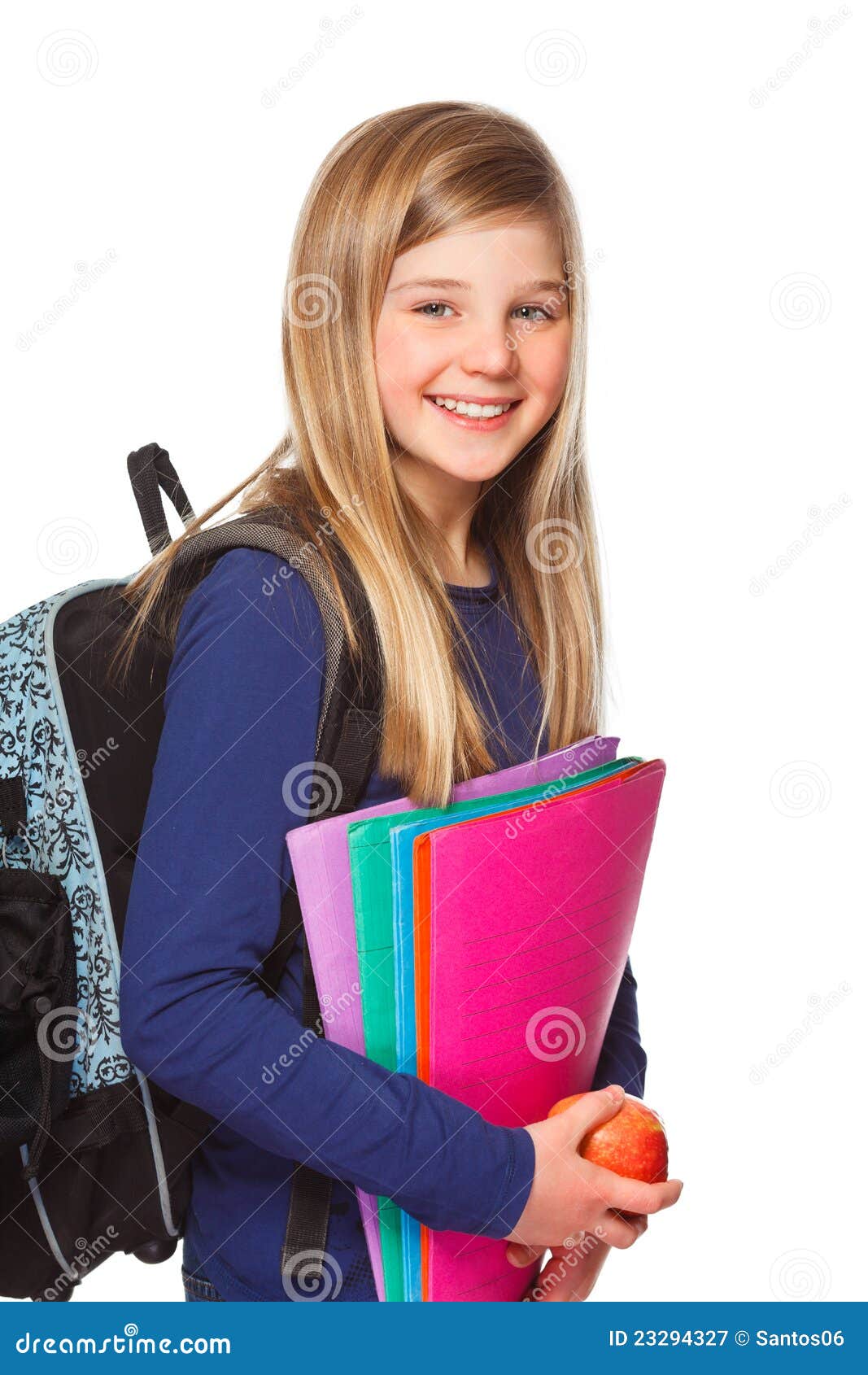Schoolgirl with Folder Smiling Stock Image - Image of person, adult ...