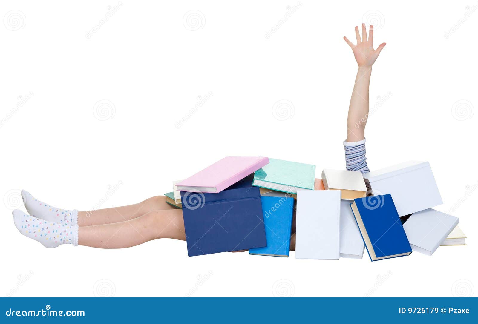 Schoolgirl Heap Up with Books Stock Image - Image of human, background ...