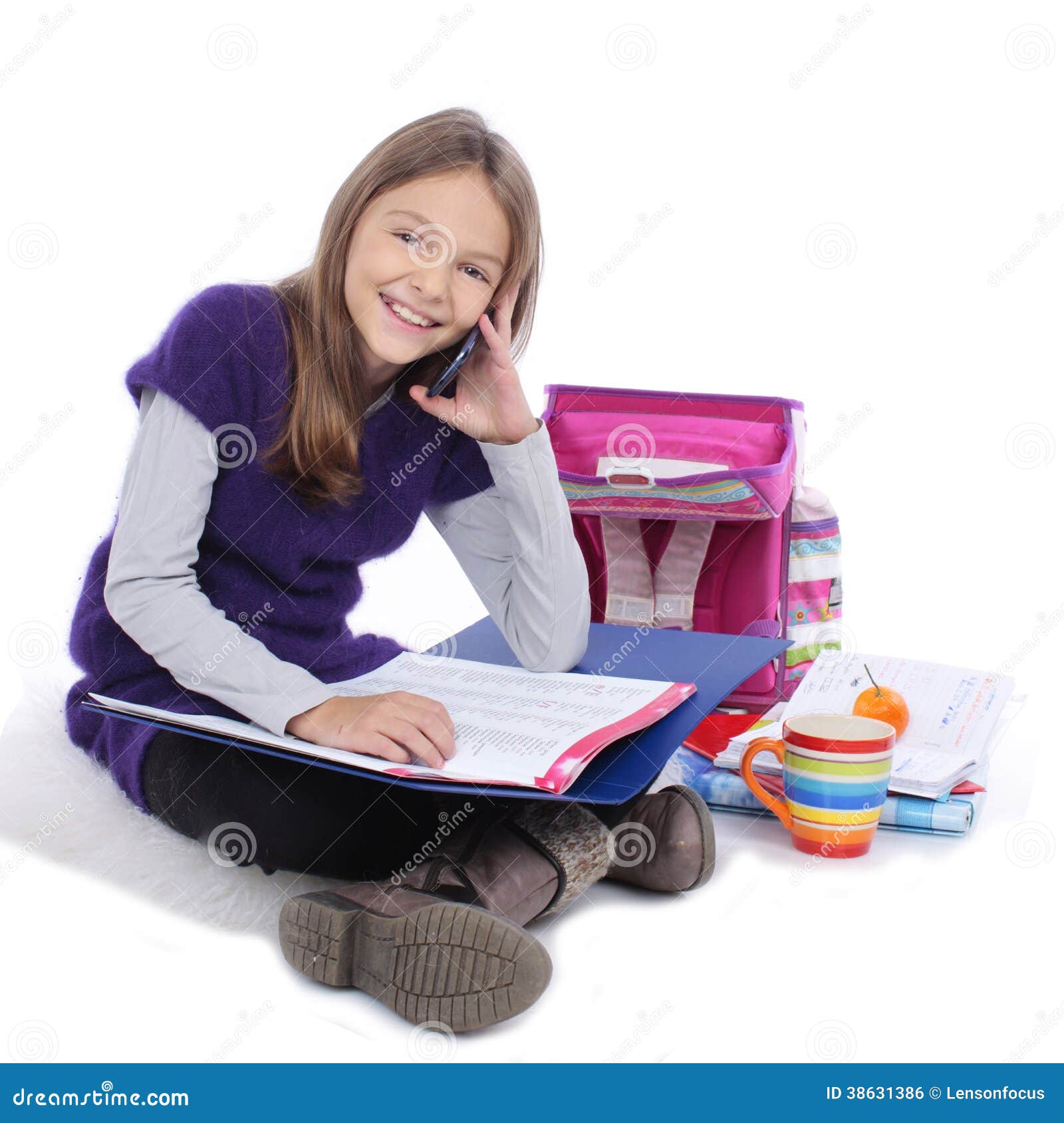 Schoolgirl with Her Homework Stock Photo - Image of homework, tools ...