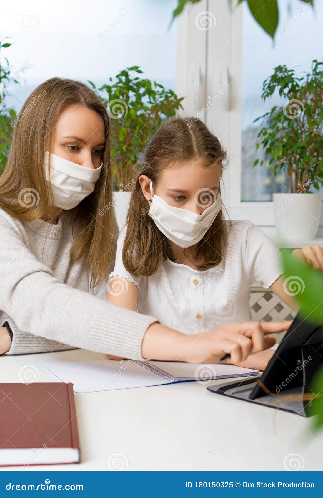 Schoolgirl with Her Mother at Distance Learning. Stock Image - Image of ... Schoolgirl with Her Mother at Distance Learning. Stock Image - Image of ...