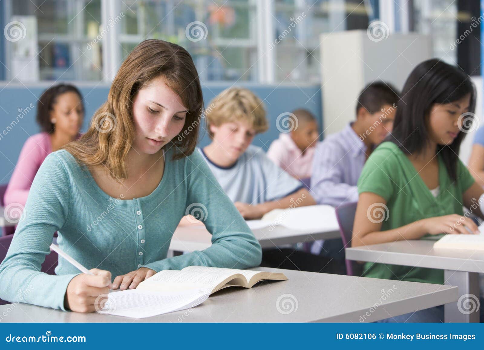 Schoolgirl in High School Class Stock Photo - Image of horizontal ...
