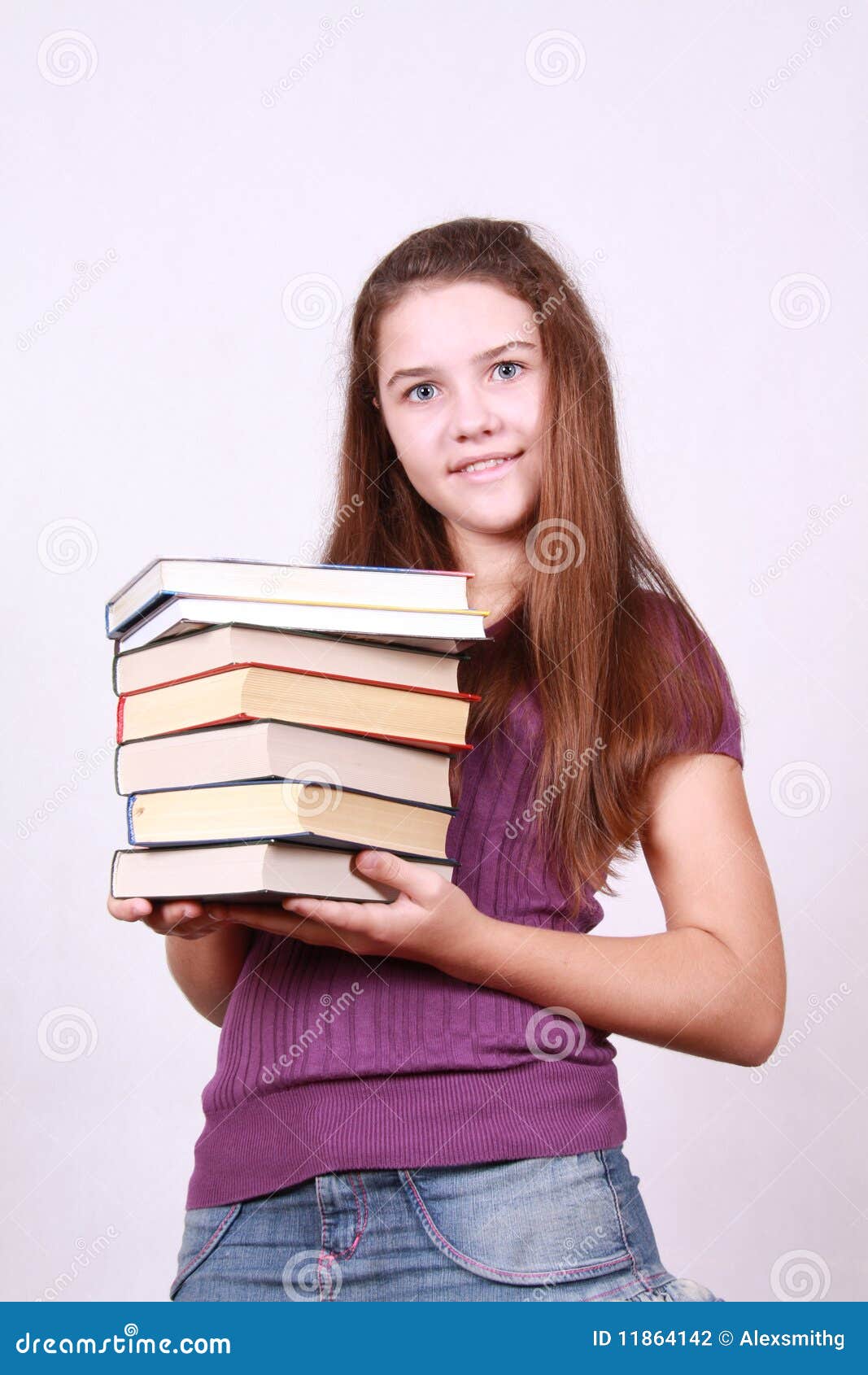 Schoolgirl Keeps in Hand Books Stock Photo - Image of persona, hairs ...