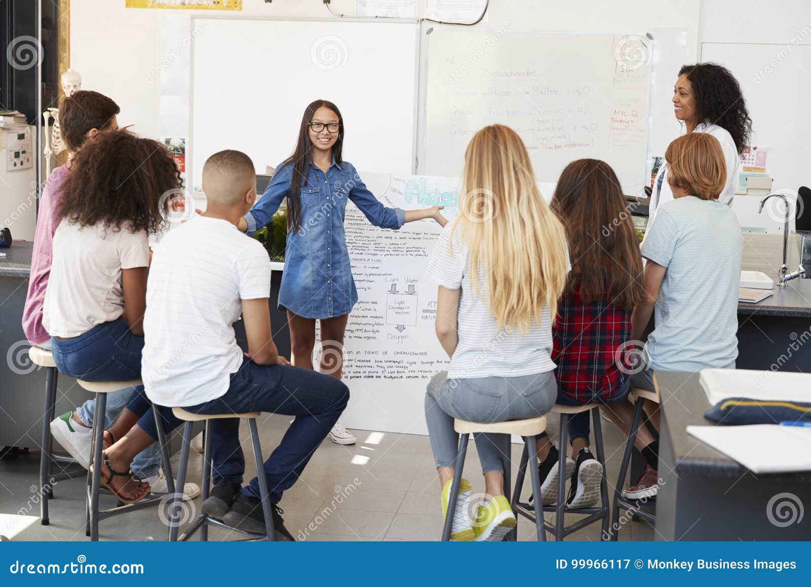 Schoolgirl Presenting in Front of Science Class, Close Up Stock Image ...