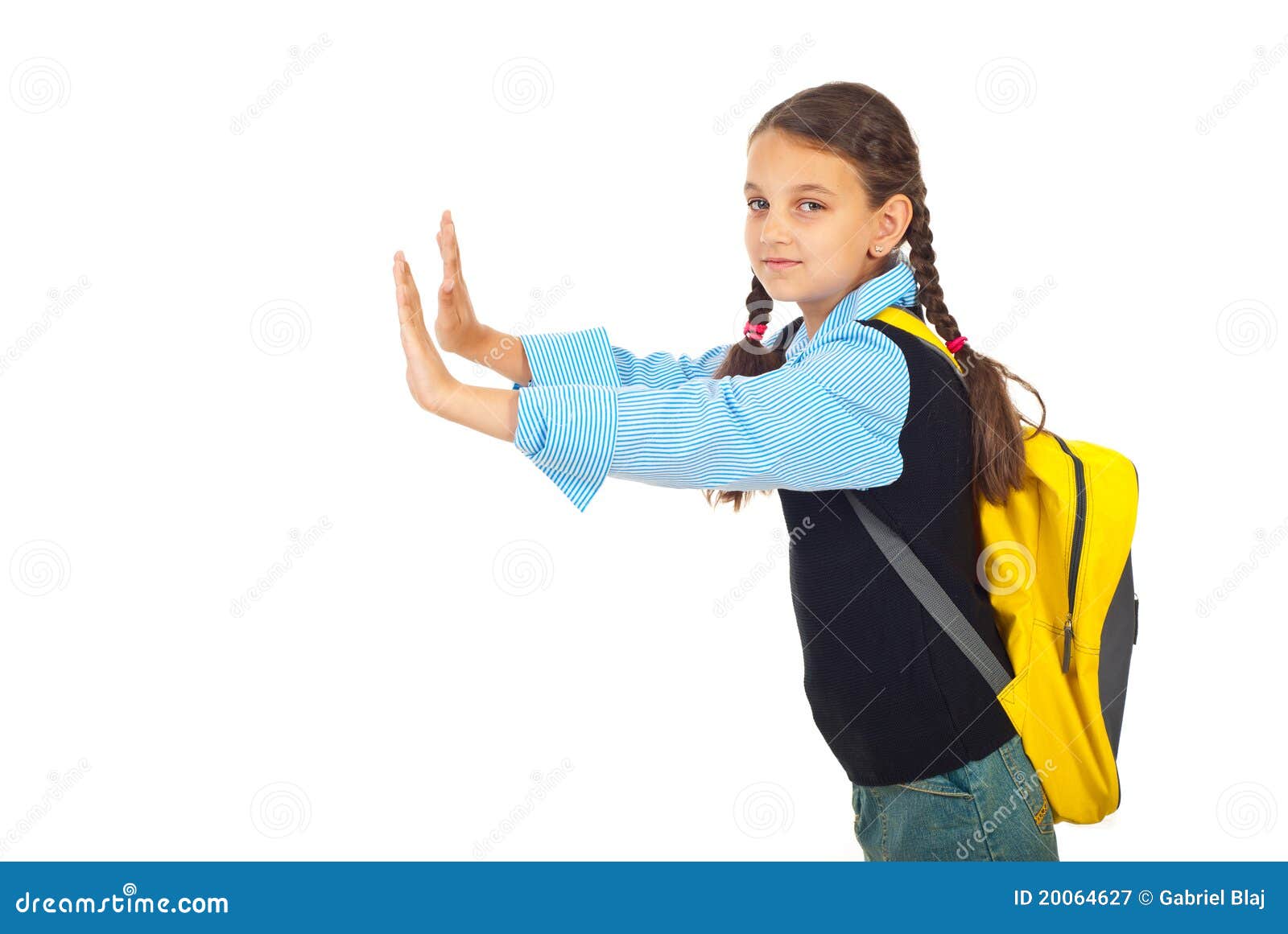 Schoolgirl pushing wall stock image. Image of pushing - 20064627