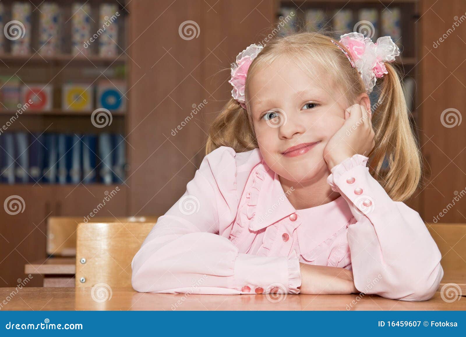 Schoolgirl Sitting at the Dask in the Classroom Stock Image - Image of ...
