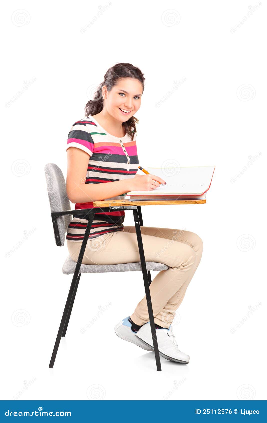 Schoolgirl Sitting Writing Down Notes Stock Photos - Free & Royalty ...