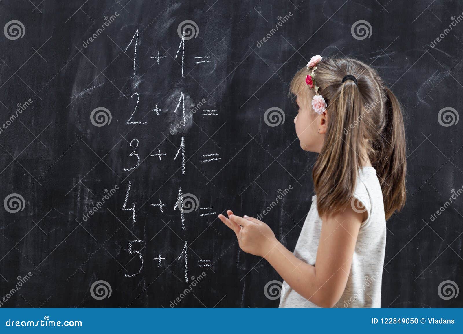 Schoolgirl Solving Math Problems Stock Photo - Image of chalkboard ...