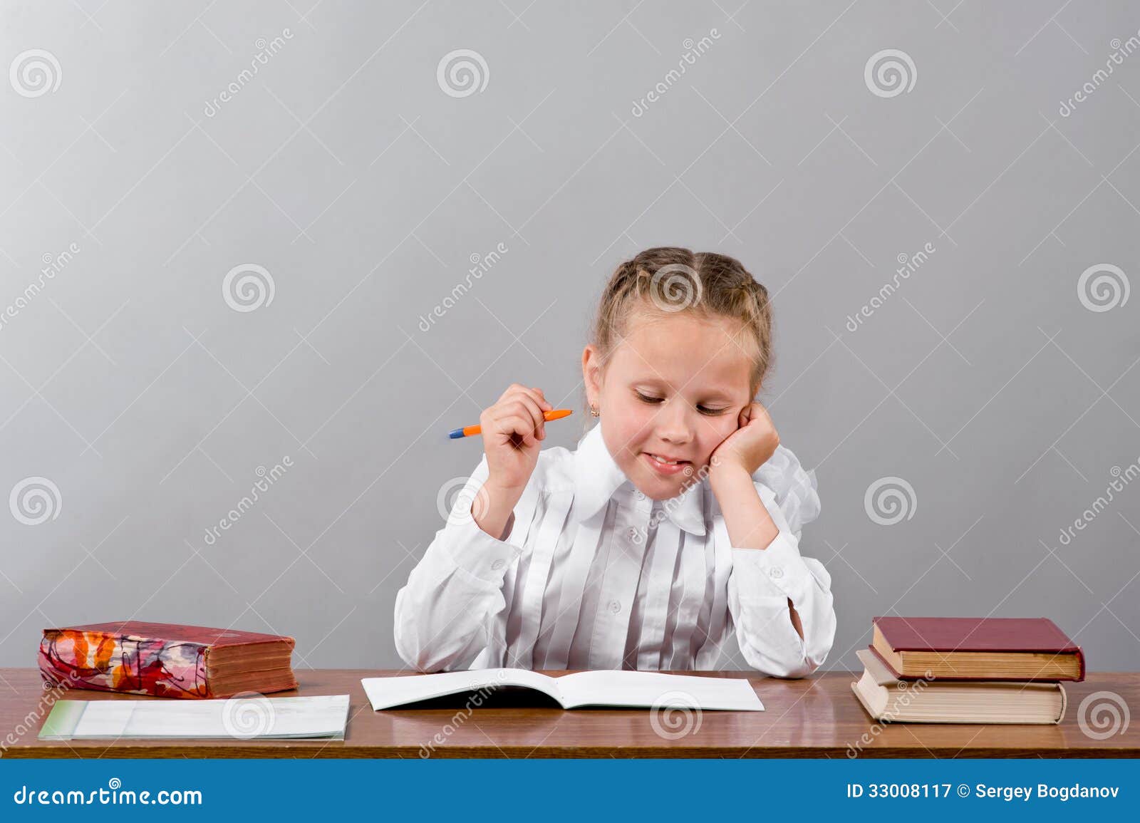 Schoolgirl Thinks Over the Difficult Task Stock Image - Image of study ...