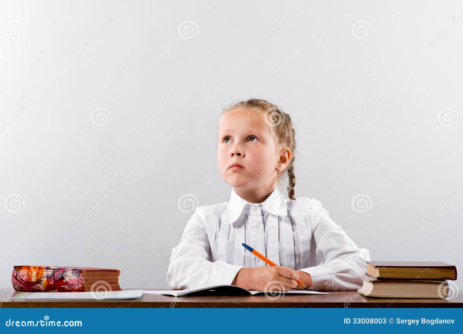 Schoolgirl Thinks Over the Difficult Task Stock Image - Image of ...