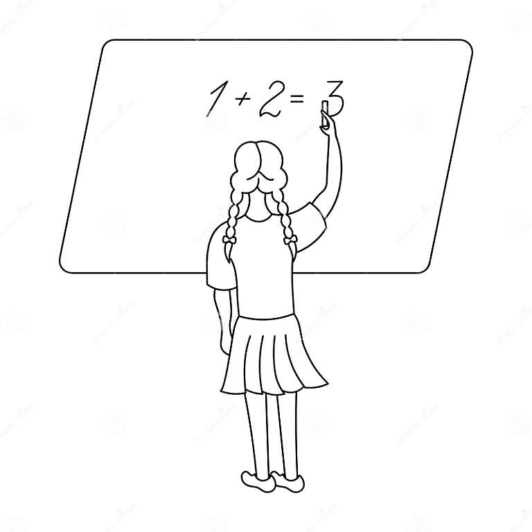 A Schoolgirl Writes on a Blackboard with Chalk, a Student Solves a ... A Schoolgirl Writes on a Blackboard with Chalk, a Student Solves a ...