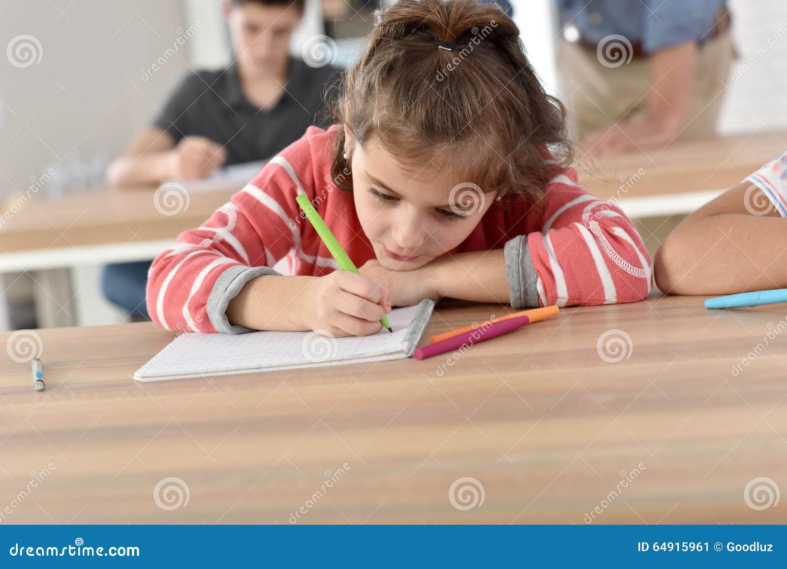 Schoolgirl Writing Lesson in Notebook Stock Image - Image of class ...