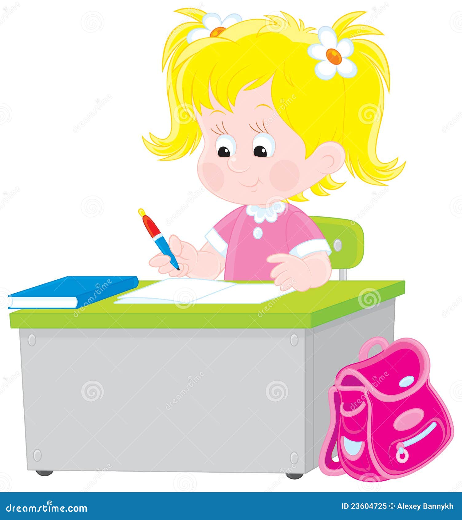 Schoolgirl Writing a Test in School Stock Vector - Illustration of test ...