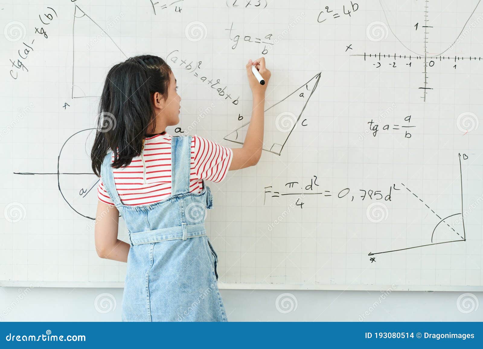 Schoolgirl Writing on Whiteboard Stock Photo - Image of people ...