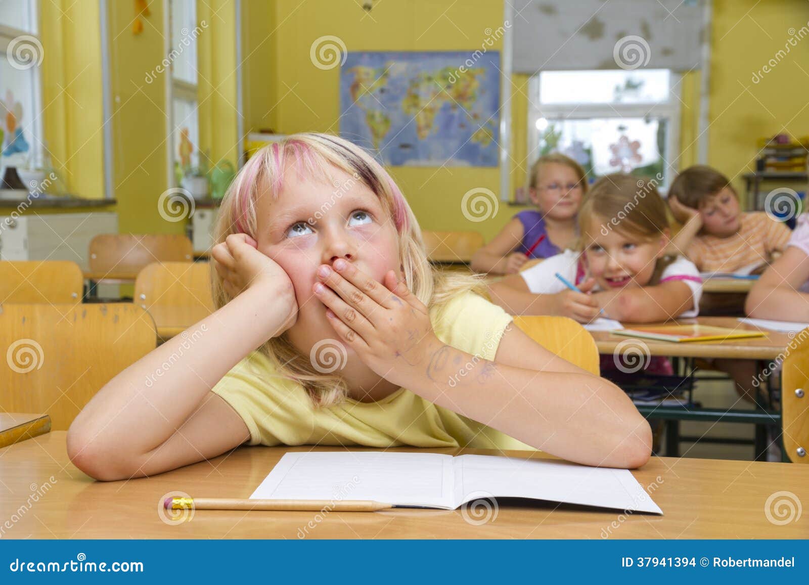 Schoolgirl yawning stock photo. Image of lesson, learner - 37941394