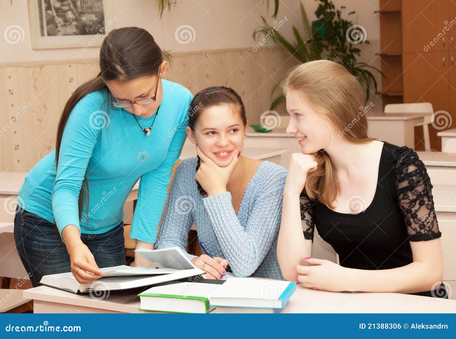 Schoolgirls in the Classroom Stock Photo - Image of pretty, lesson ...